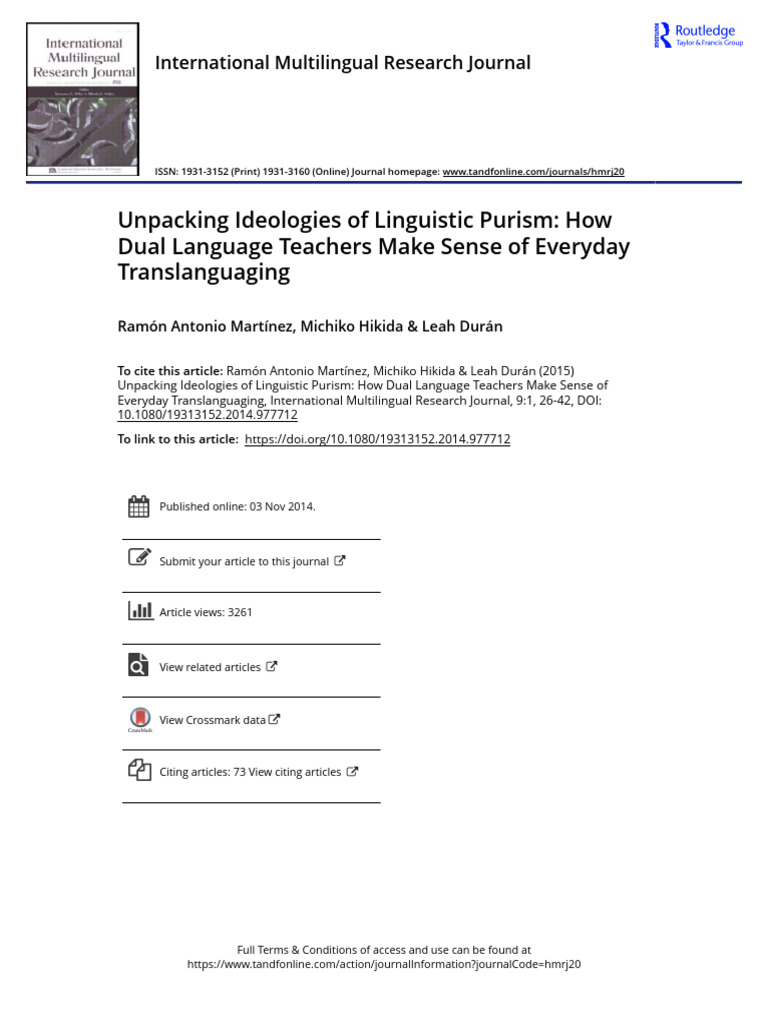 Unpacking Ideologies of Linguistic Purism How Dual Language Teachers ...