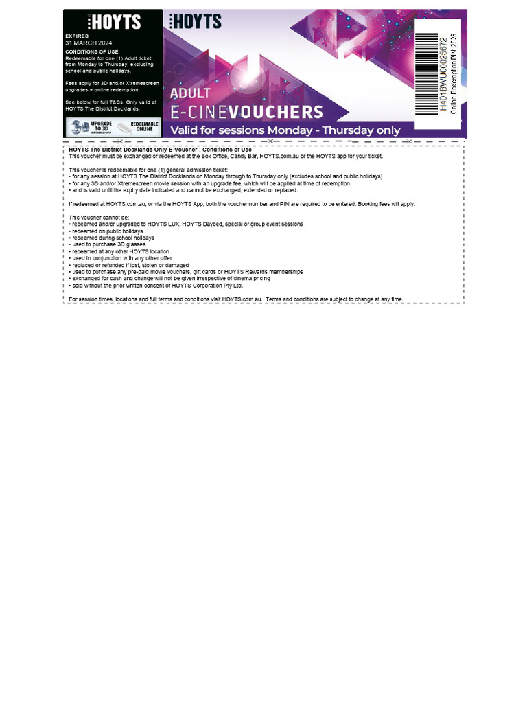 Hoyts Vouchers | PDF