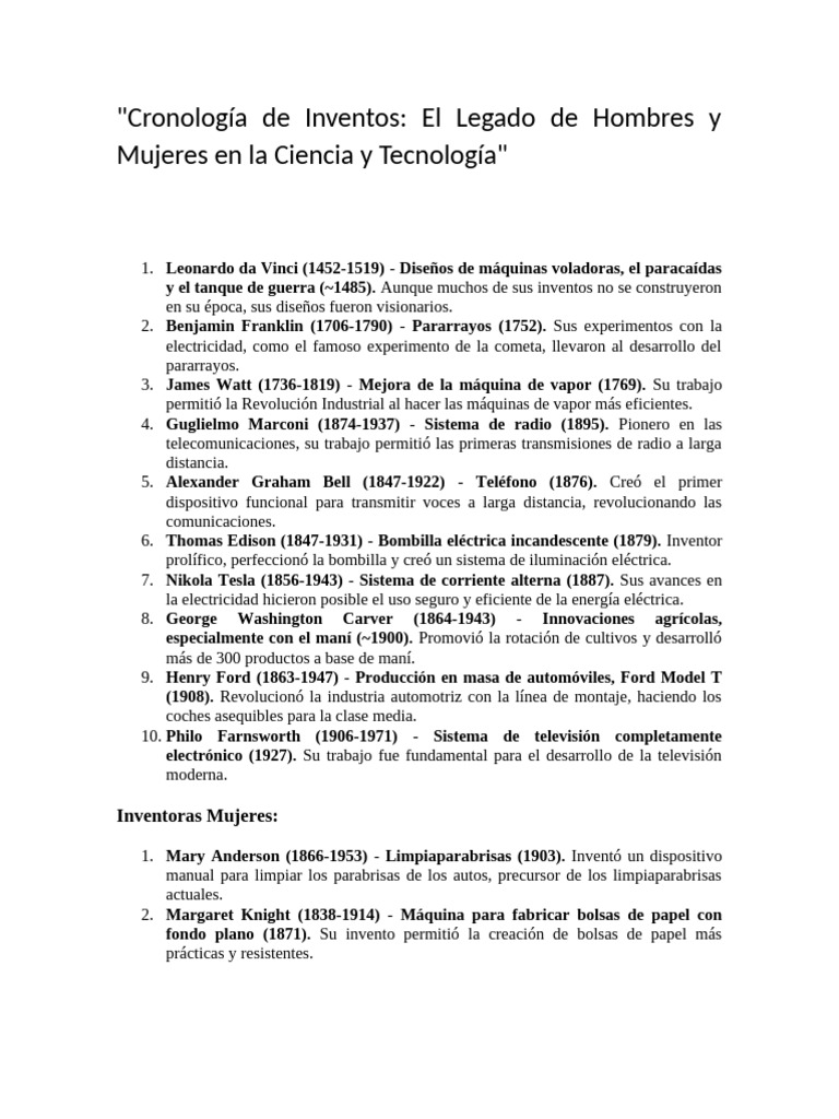 Cronología de Inventos | PDF | Ingenieria Eléctrica | Ingeniería