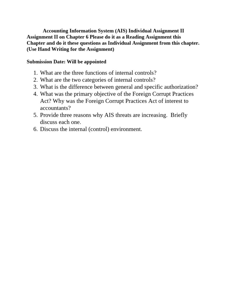 AIS Assignment II: Internal Controls & Threats | PDF