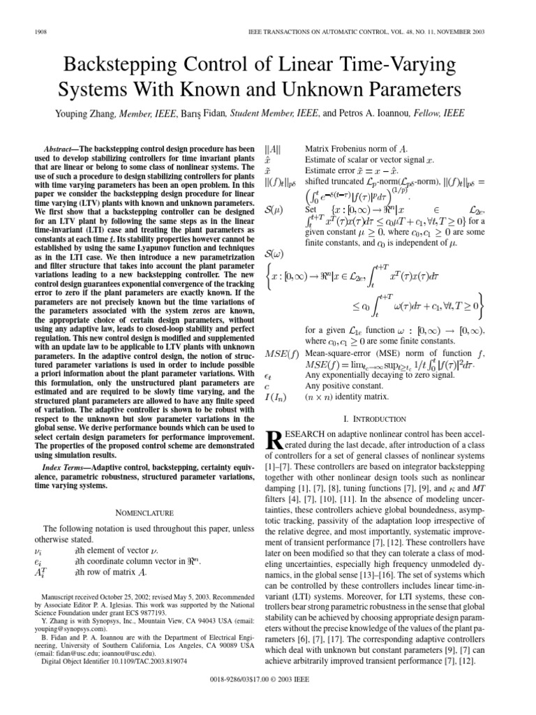 Backstepping Control of Linear Time Vary | PDF | Control Theory ...