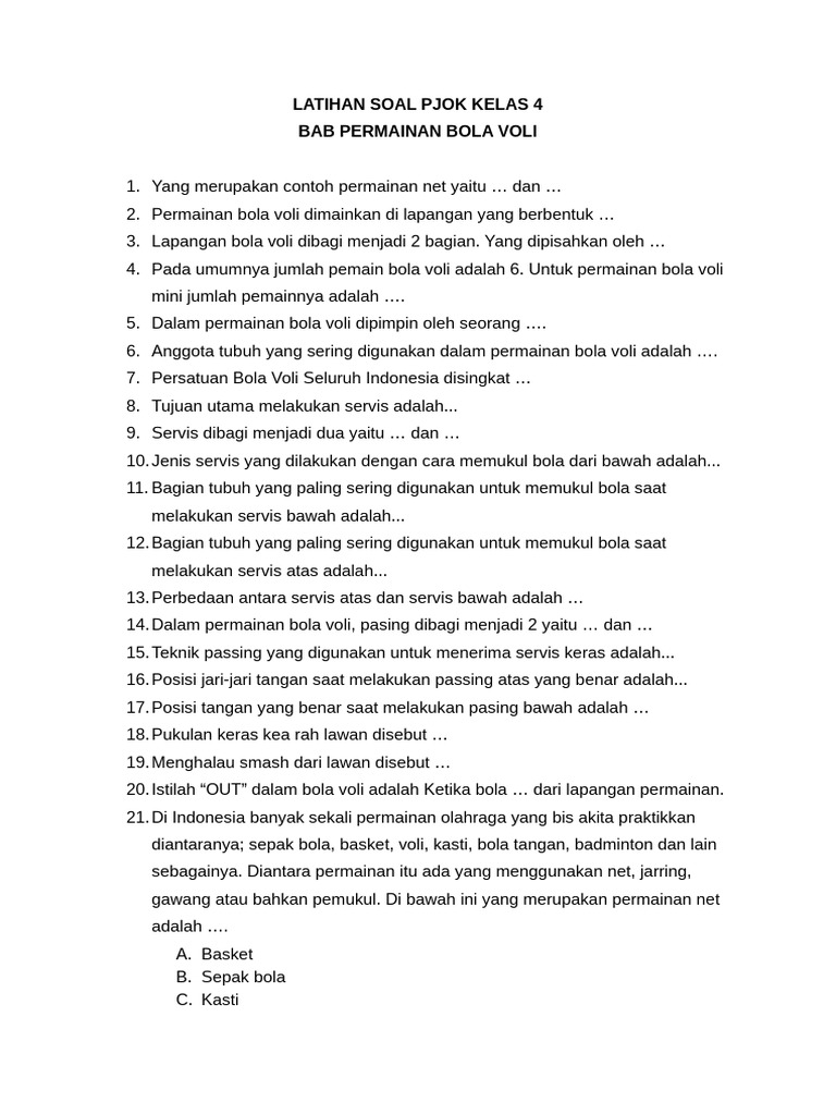 Latihan Soal Pjok Kelas 4 | PDF