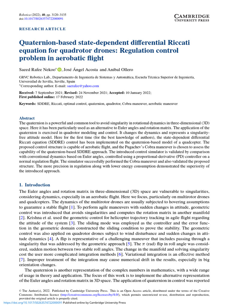 Quaternion Based State Dependent Differential Riccati Equation For ...