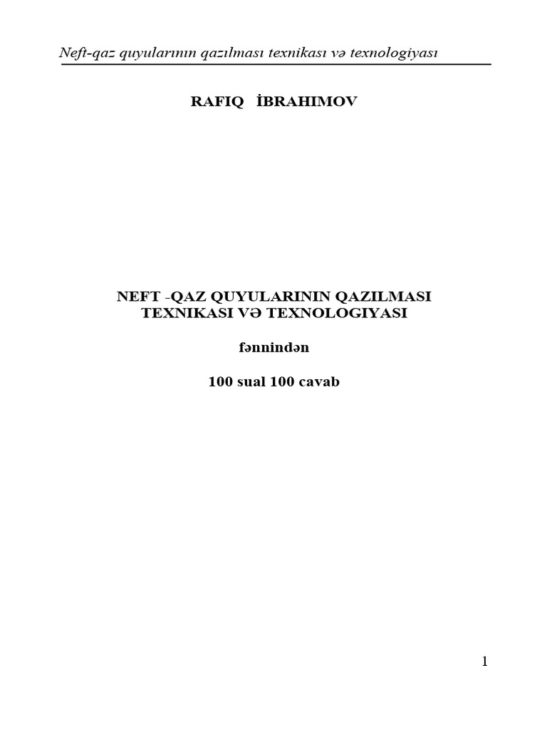 Qazma Texnologiyasi 100 Suali 100 Cavab | PDF