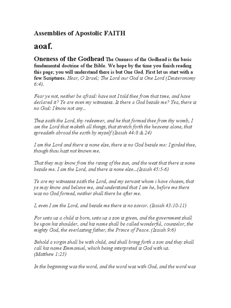 Oneness of God | PDF | God In Mormonism | Oneness Pentecostalism