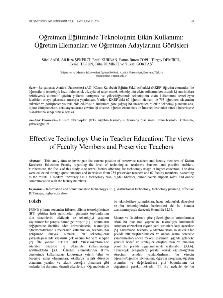 Retmen E Itiminde Teknolojinin Etkin Kullan M Retim Elemanlar Ve Retmen Adaylar N N G R Leri ...