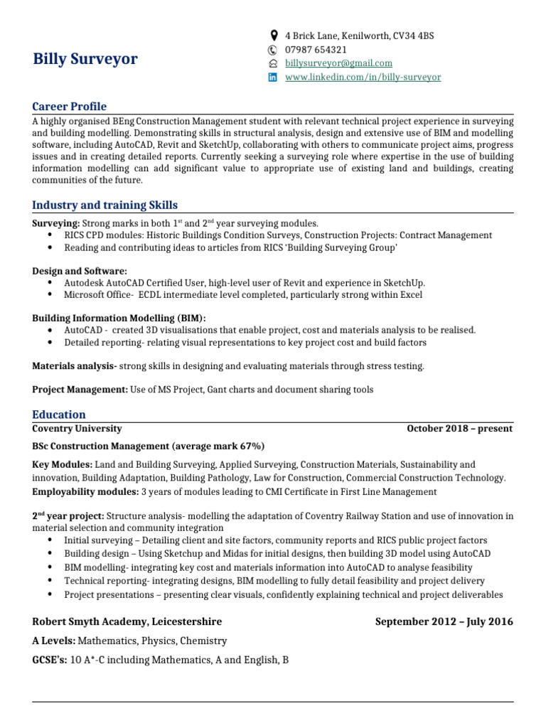 Building Surveyor CV Example | PDF | Building Information Modeling ...