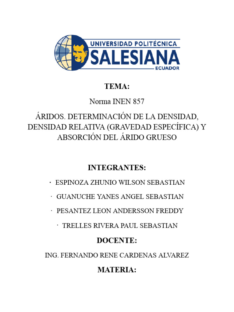 Norma Inen 857 | PDF | Densidad | Agua