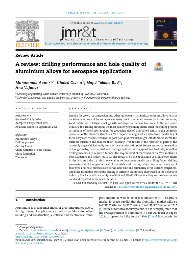 Drilling Performance of Aluminium Alloys | PDF | Drilling | Fatigue ...