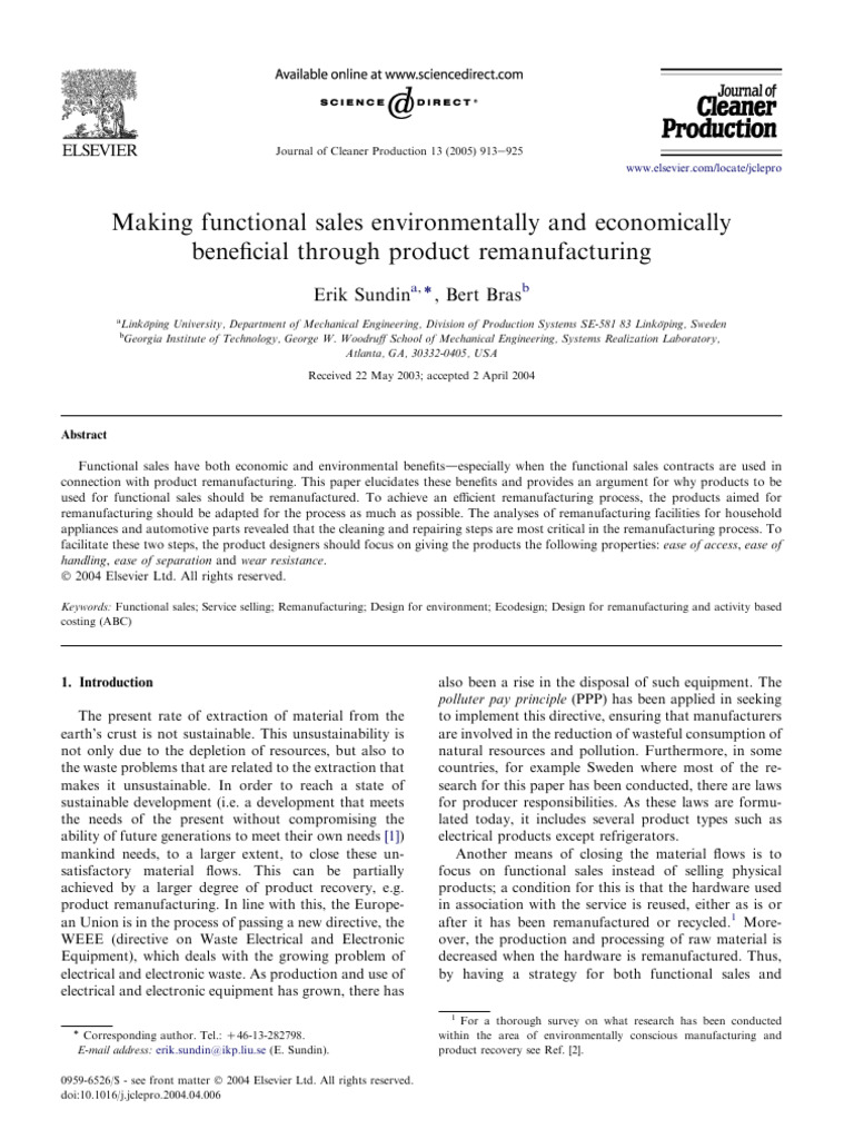 Part 4 - Sundin and Bras 2005 | PDF | Sustainability | Recycling