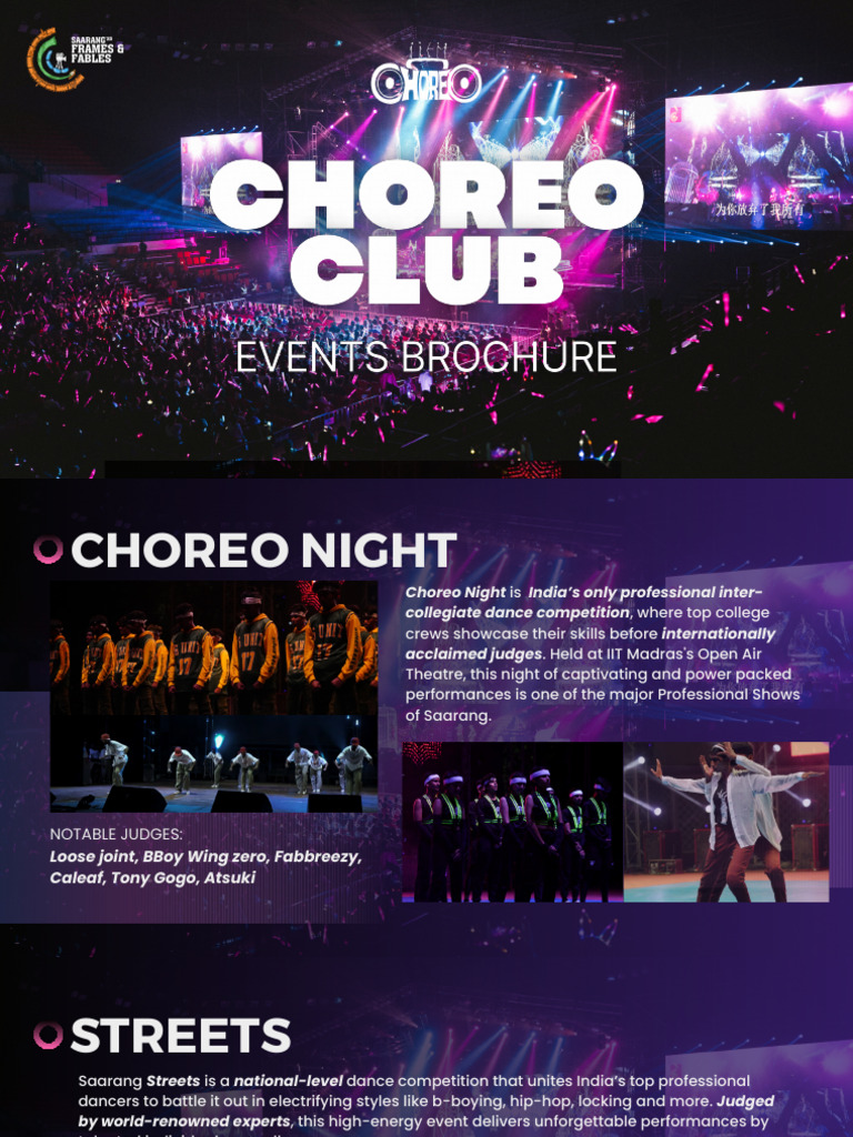 Choreo Events Brochure SAARANG 2025 | PDF | Dances | Performing Arts