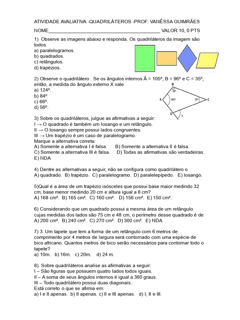 ATIVIDADE AVALIATIVA | PDF | Geometria Elementar | Euclides