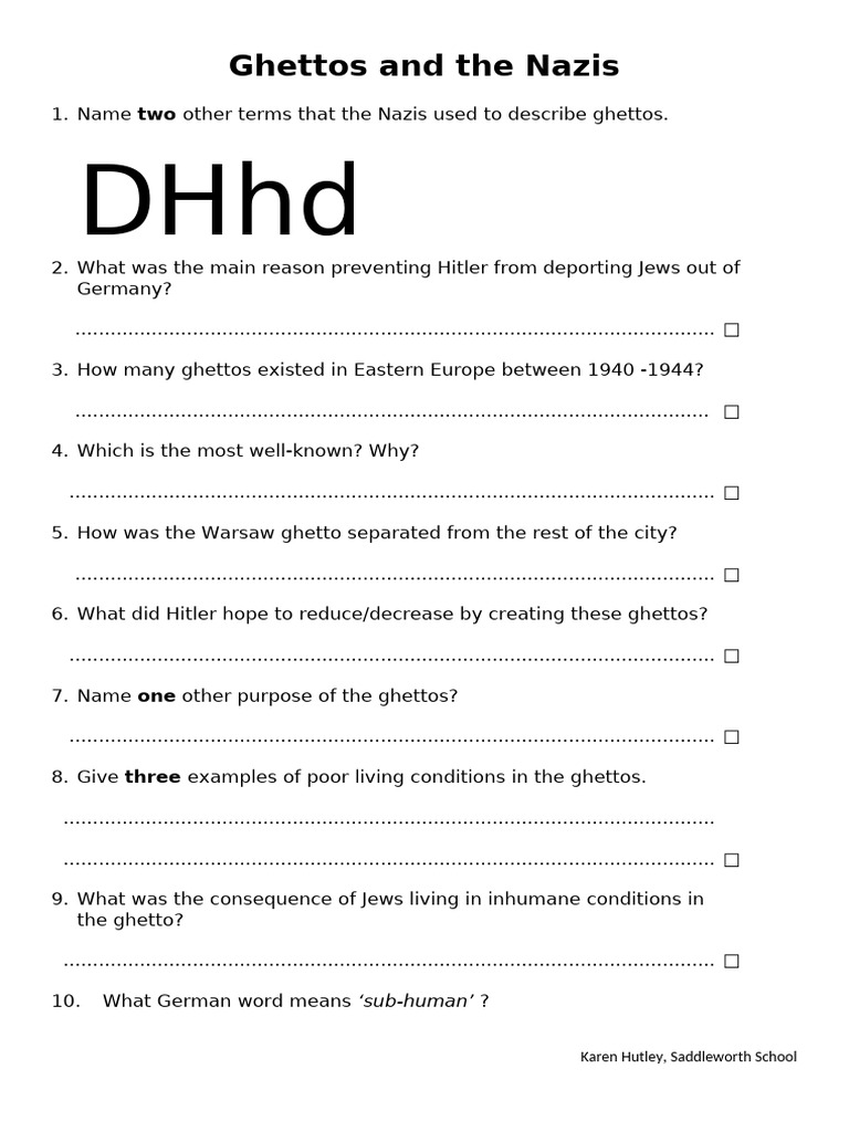 Ghettos and The Nazis Worksheet | PDF
