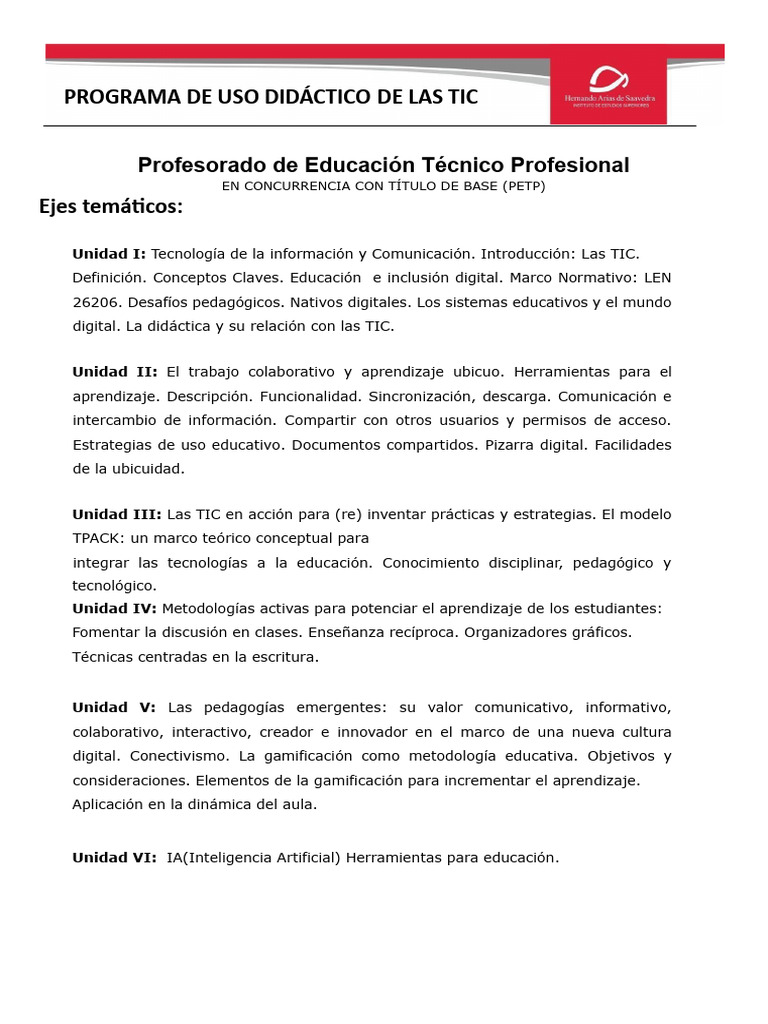 Programa Uso didactico de las TIC | PDF