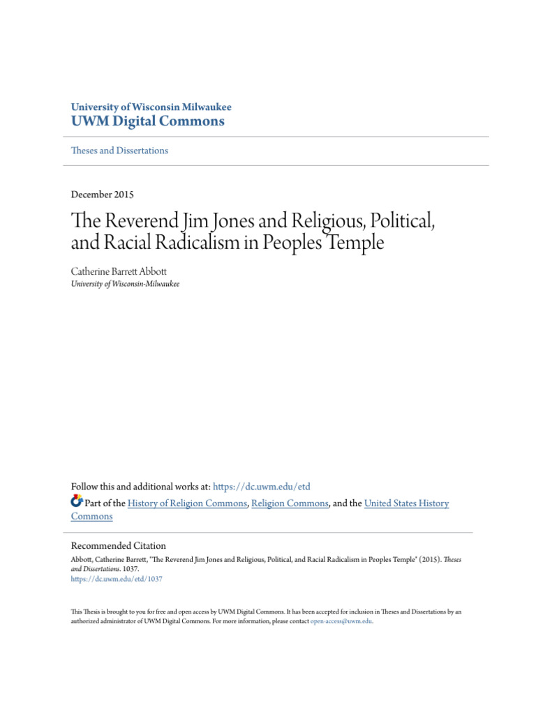 The Reverend Jim Jones and Religious Political and Racial Radic | PDF