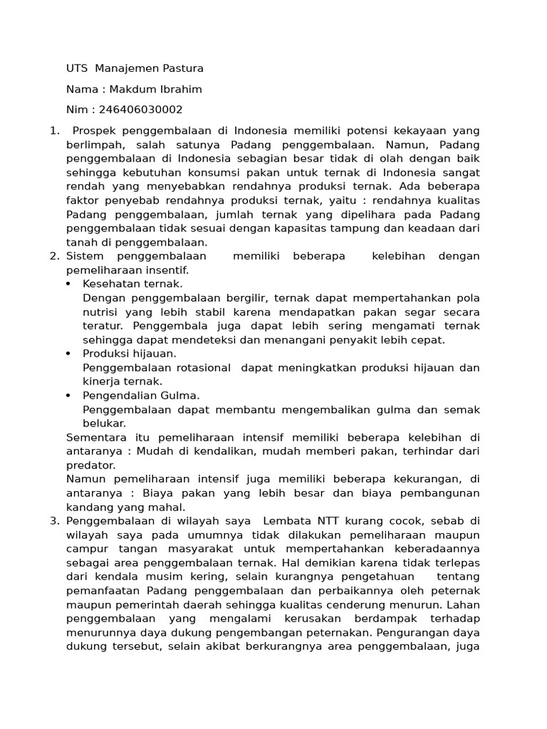 Makdum Ibrahim - Tugas UTS Manajemen Pastura | PDF