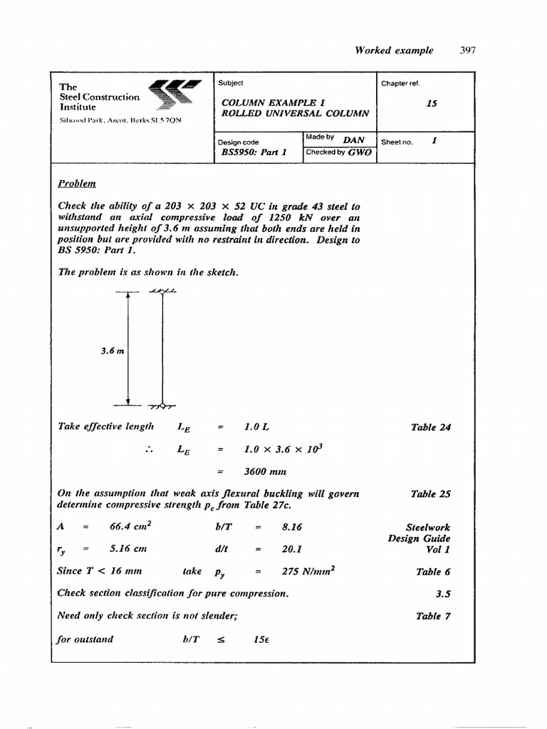 Note A Rolled Universal Column Example Question | PDF