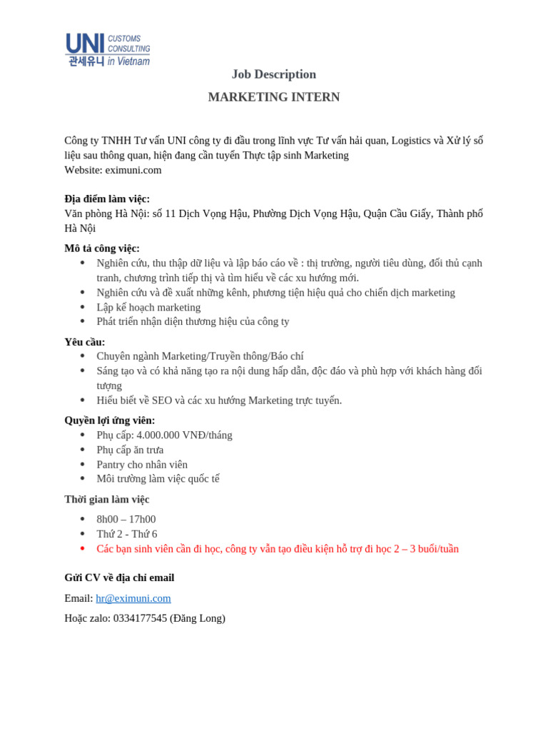 JD Marketing-Intern UNI | PDF