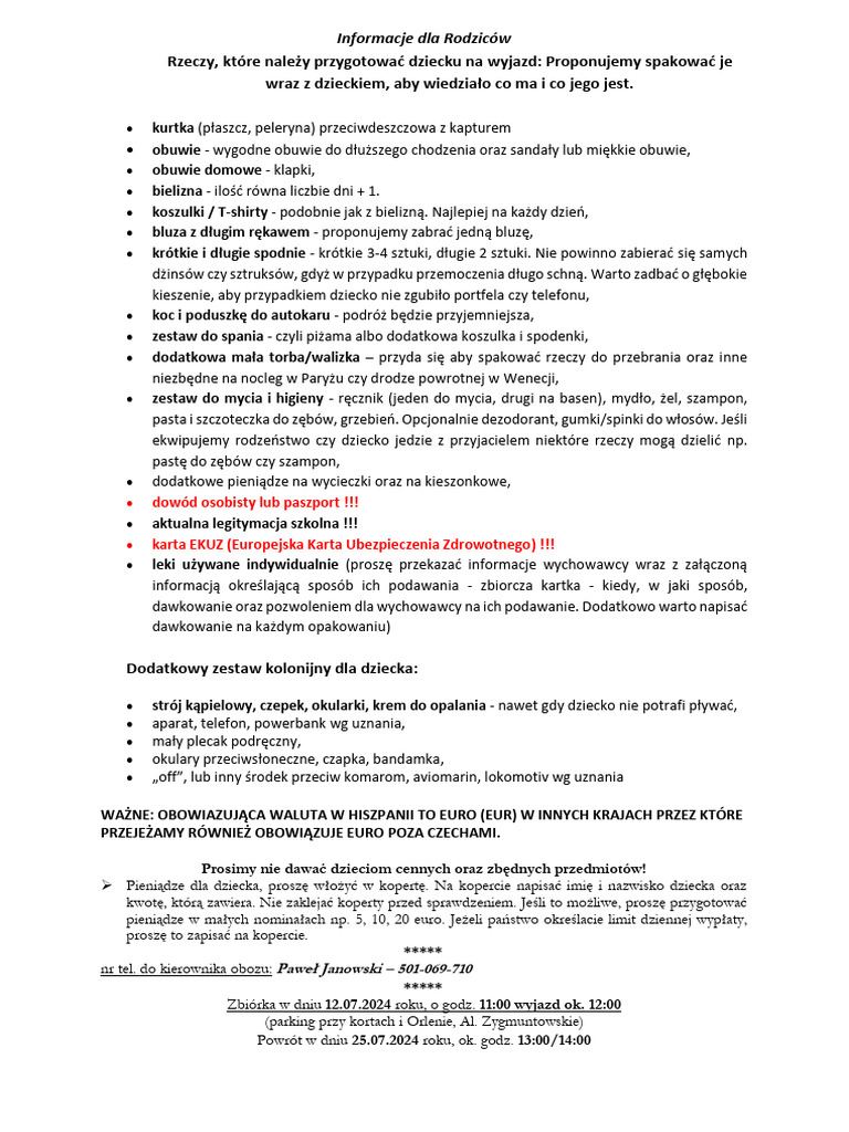 Httpsuksruch - Lublin.plwp Contentuploads202406Inforacje Dla Rodzicow Wlochy PDF | PDF