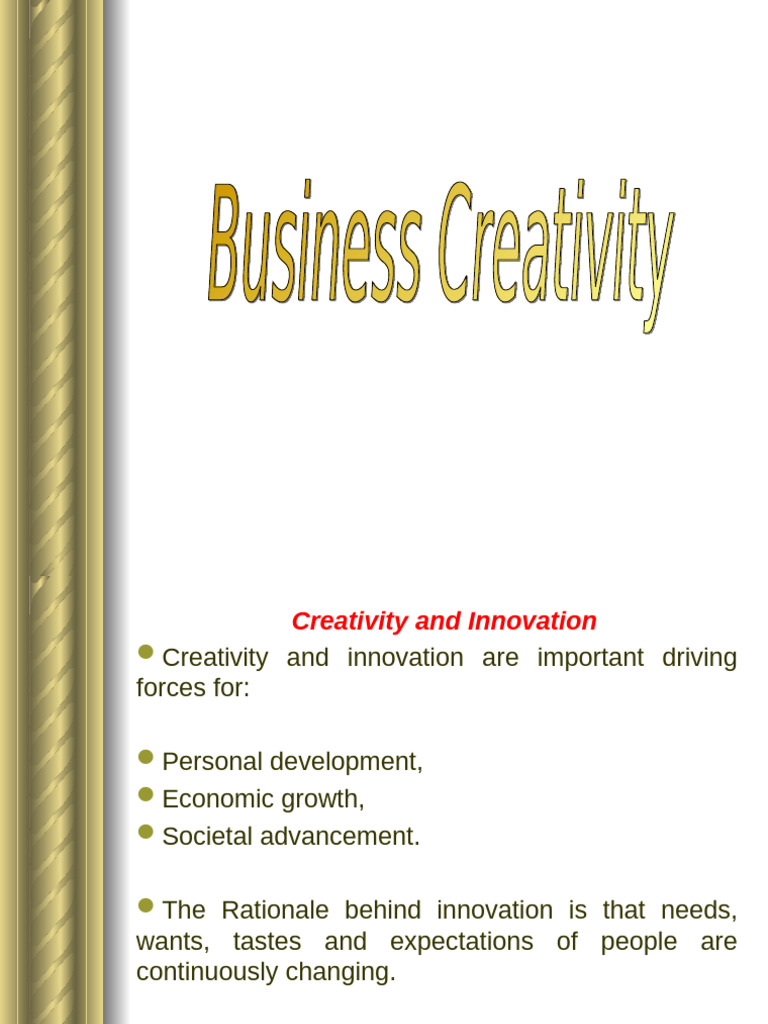 Business Creativity Lecture One Pdf Creativity Innovation 