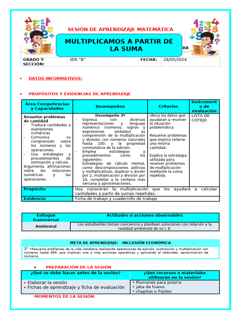 3° Ses Mate Multiplicamos A Partir de La Suma Repetida-1 | PDF ...