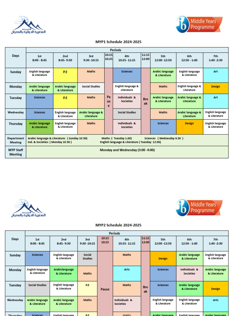 MYP1 Schedule 2024 | PDF