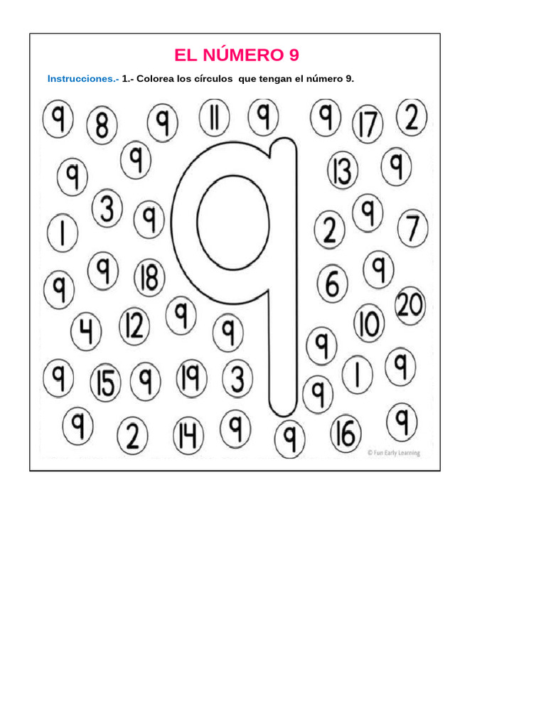 Ficha de Trabajo Del Número 9 Primero Egb | PDF