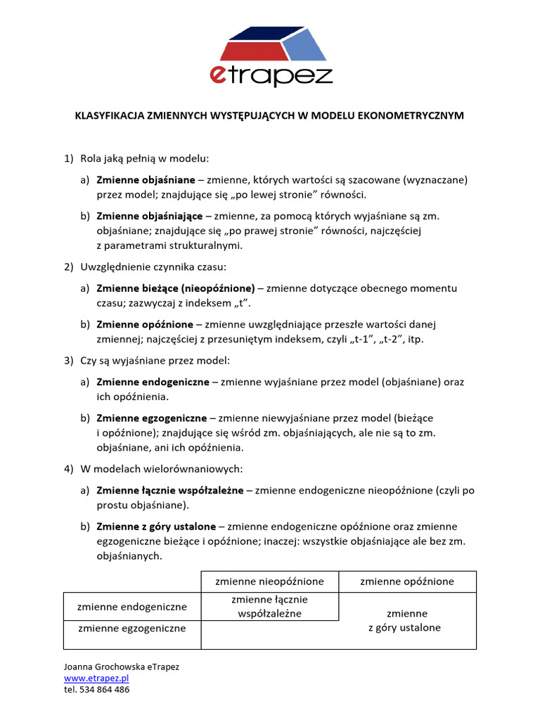 Klasyfikacja Zmiennych Oraz Modeli | PDF