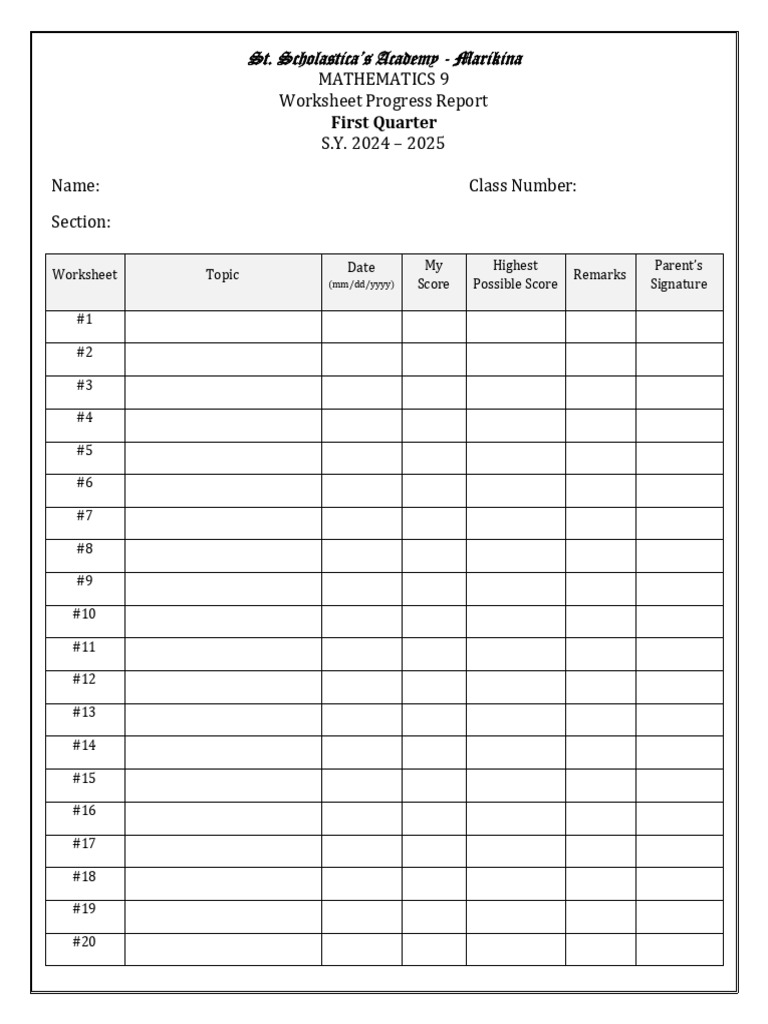 1st Qtr. Worksheet Progress Report | PDF