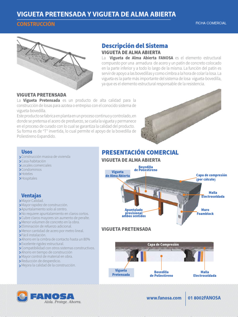 Viguetas FANOSA: Construcción Eficiente | PDF | Hormigón | Poliestireno