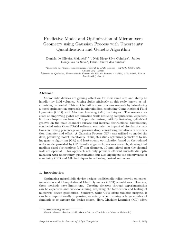 Predictive Model and Optimization of Micromixers Geometry Using Gaussian Process With ...