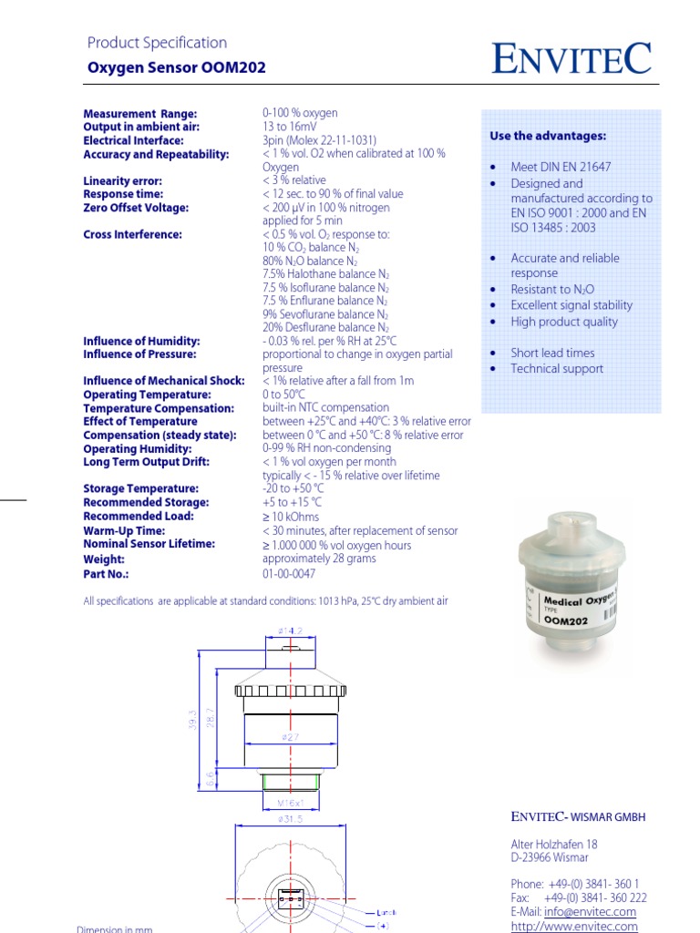 OOM202 Oxygen Sensor Specifications | PDF