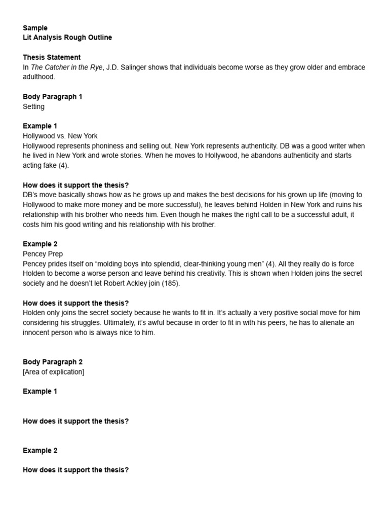 Sample Lit Analysis Rough Outline | PDF
