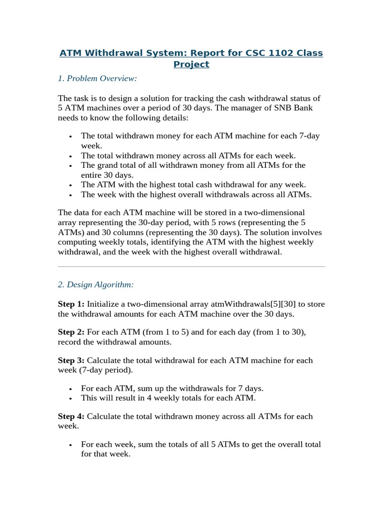 CSC Project | PDF | Automated Teller Machine | Algorithms