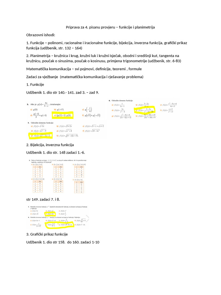 Priprava Za Pismeni Funkcija, Krug I Kružnica, Trigonometrija | PDF
