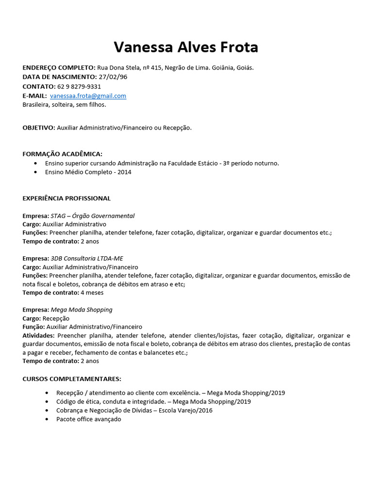 CV - Vanessa Frota | PDF