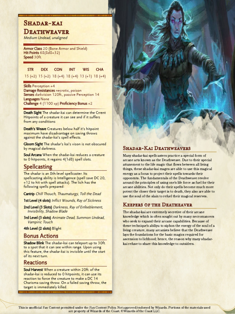 Shadar-Kai Deathweaver - GM Binder | PDF