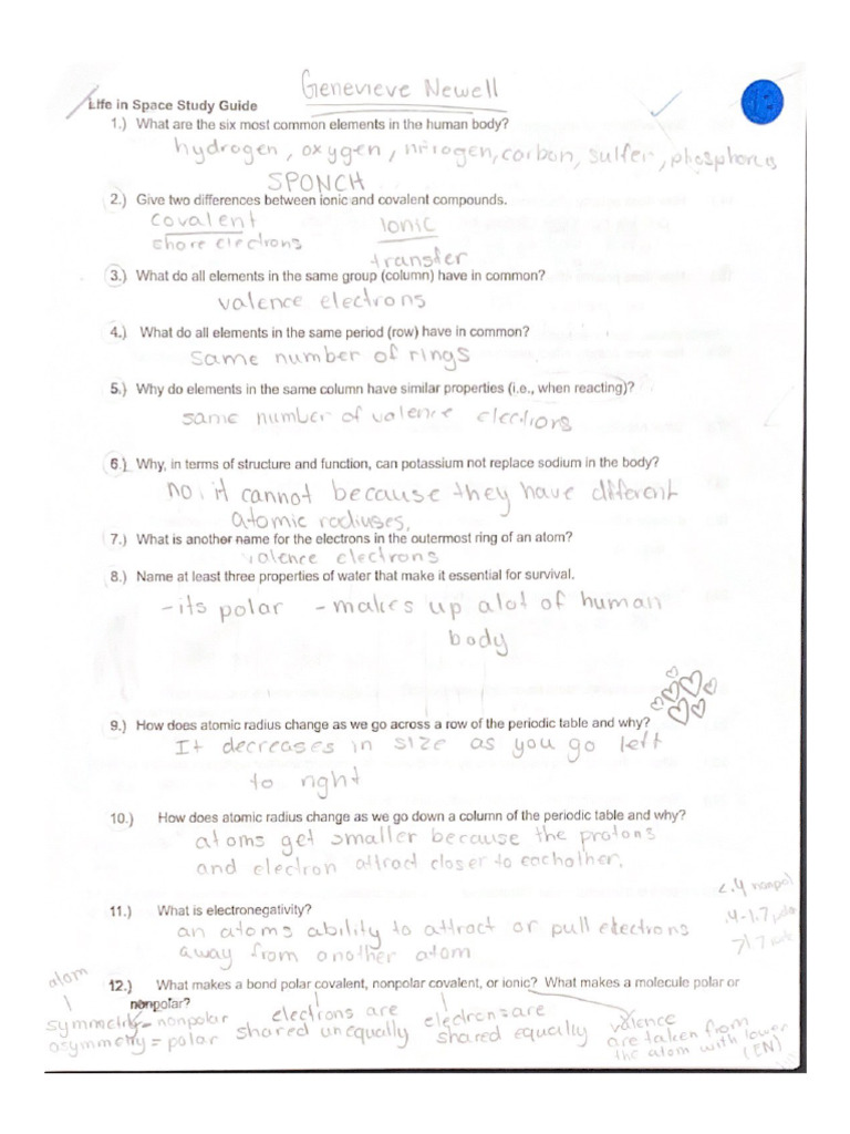 Life in Space Study Guide | PDF