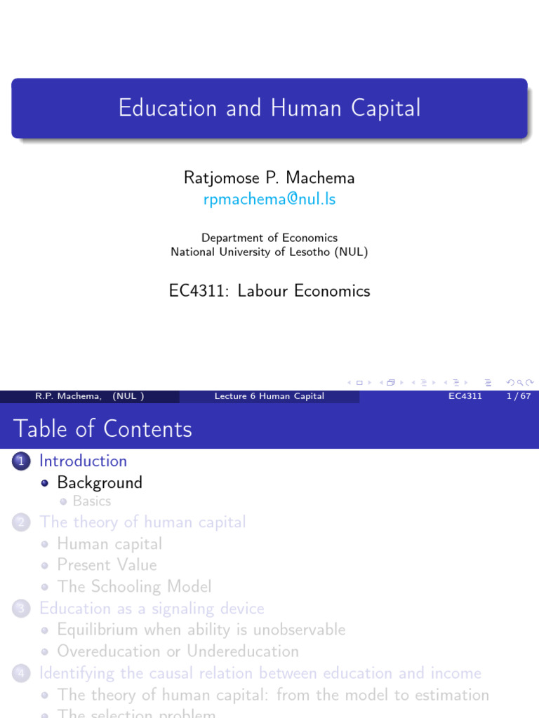 (2023) EC4311 Lecture 6 Human Capital | PDF | Human Capital | Labour ...