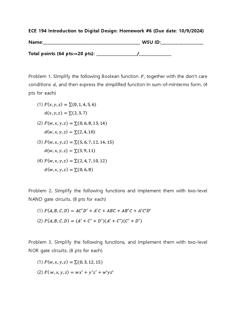 2024 Fall - ECE 194 Digital Design - HW - 006 | PDF