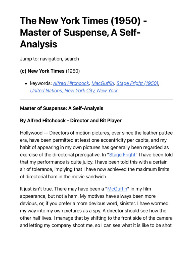 (1950) Master of Suspense, A Self-Analysis | PDF | Thriller (Genre) | Espionage