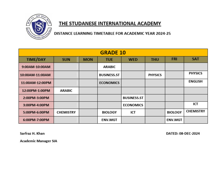 Grade 10 - Distance Learning Timetable | PDF