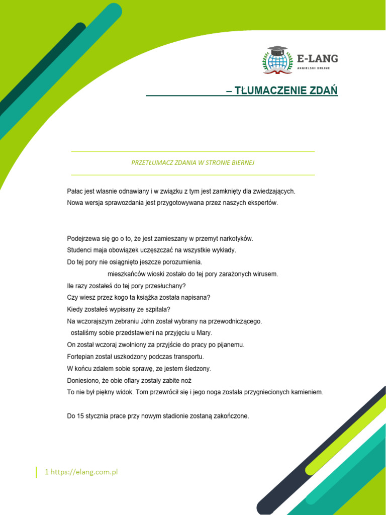 Passive Voice Tlumaczenie Zdan | PDF