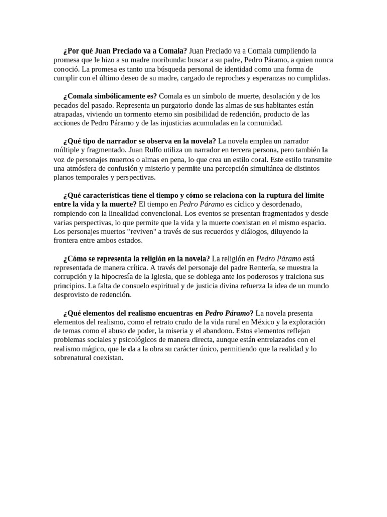 Por Qué Juan Preciado Va A Comala | PDF