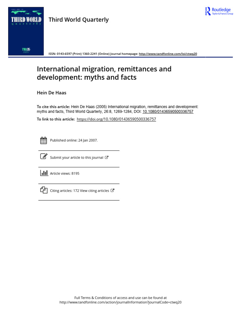 De Haas International migration remittances and development myths and facts | PDF | Human ...