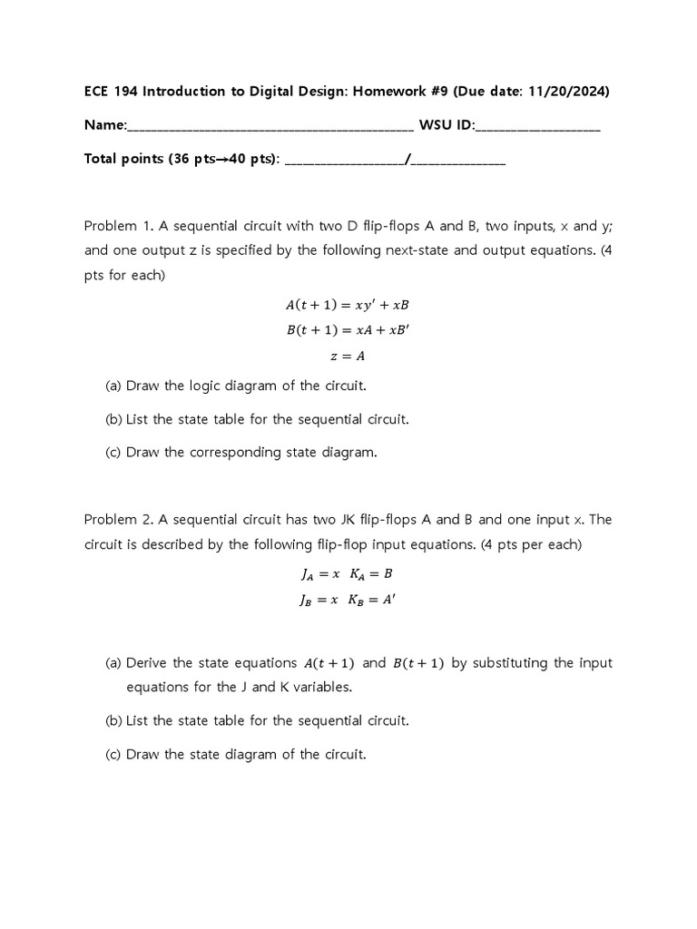 2024 Fall - ECE 194 Digital Design - HW - 009 | PDF