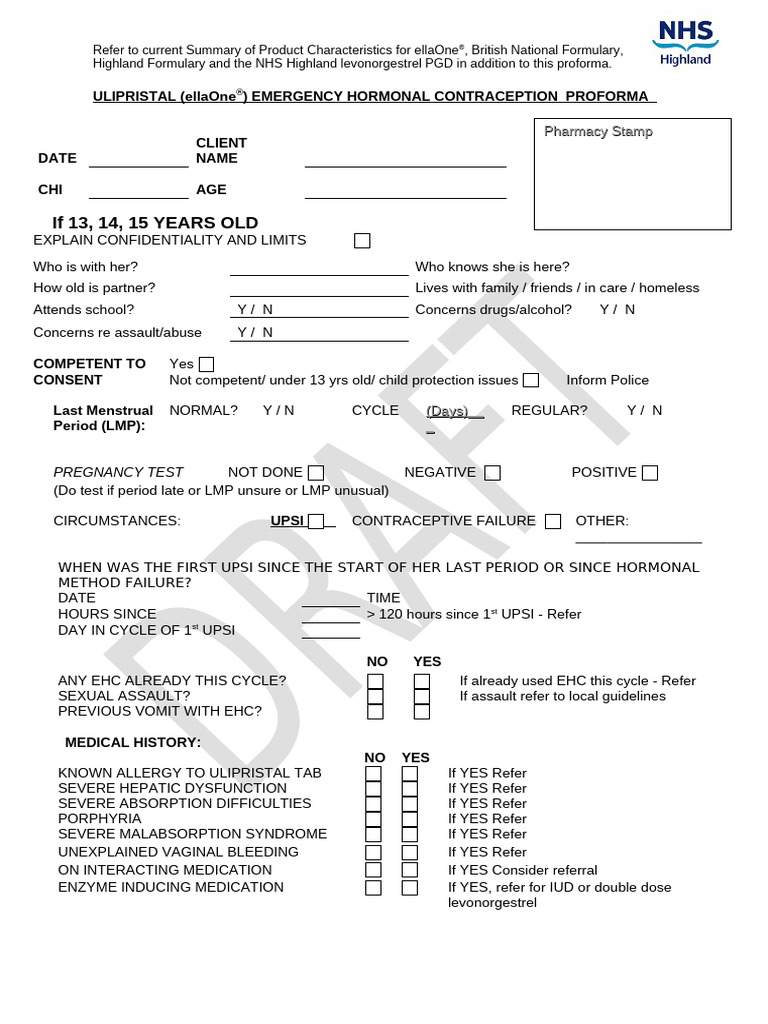 Ulipristal Emergency Hormonal Contraception Proforma | PDF | Birth ...