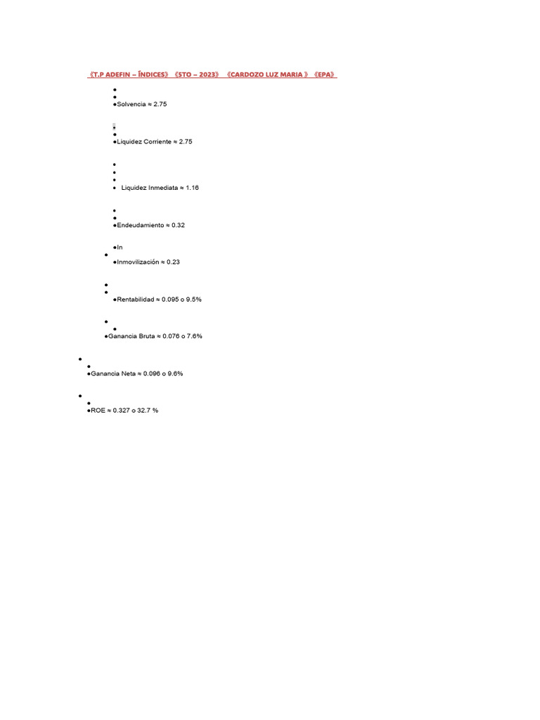 TP Adefin Índices | PDF