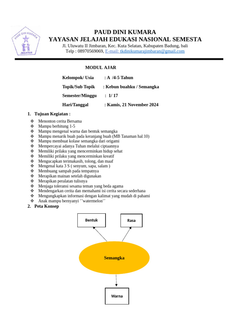 Modul PAUD: Belajar Semangka 4-5 Tahun | PDF