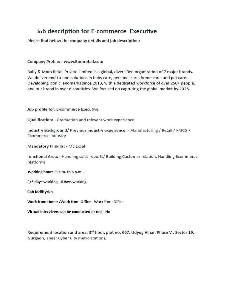 E-commerce Executive Job Description | PDF
